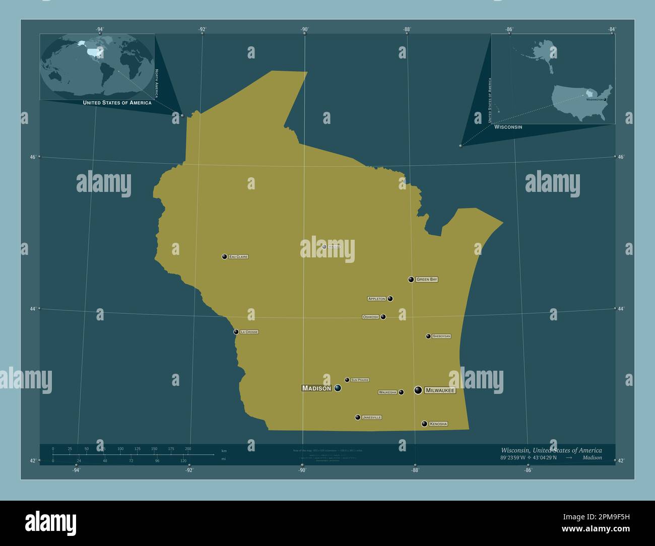 Wisconsin, state of United States of America. Solid color shape ...