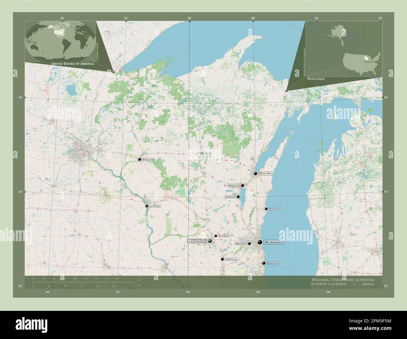 Wisconsin, state of United States of America. Open Street Map ...