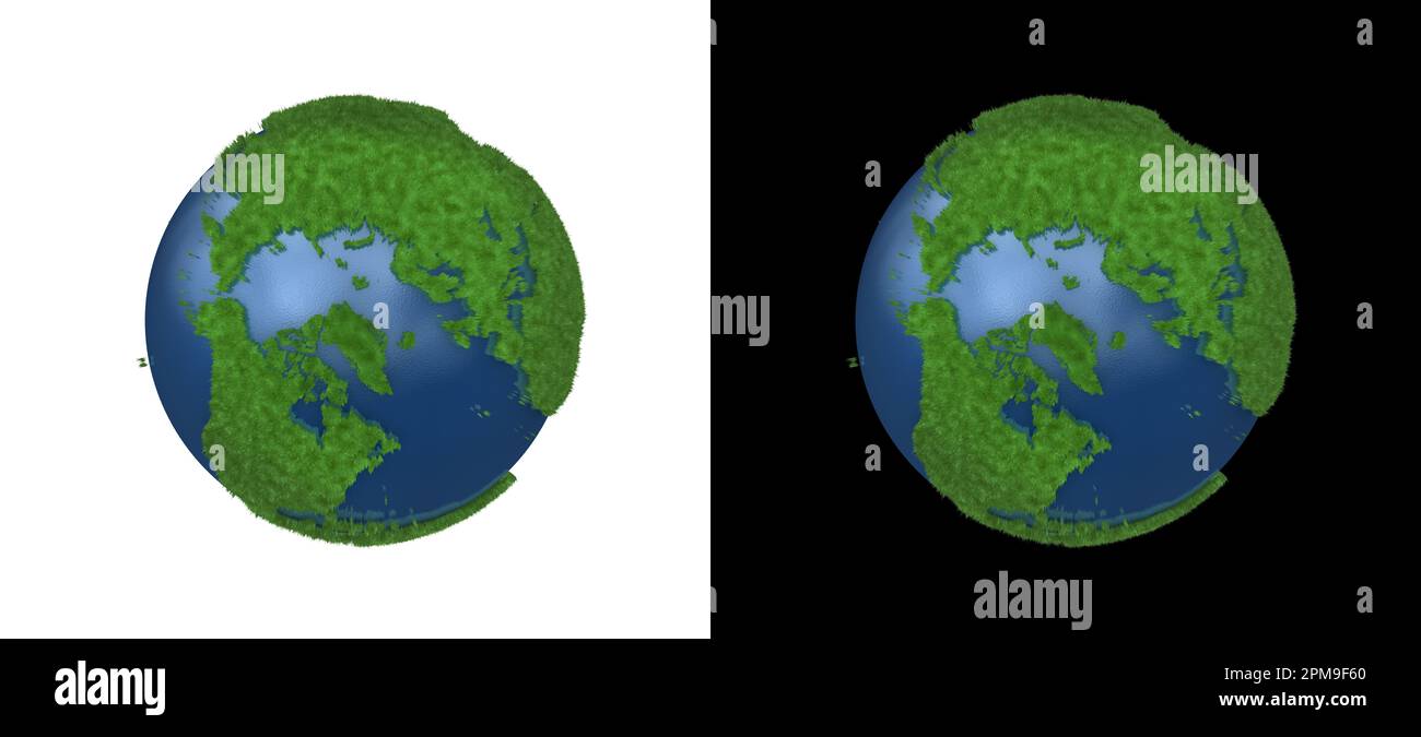 Green Earth North Pole illustration with the continents mapped in 3D ...