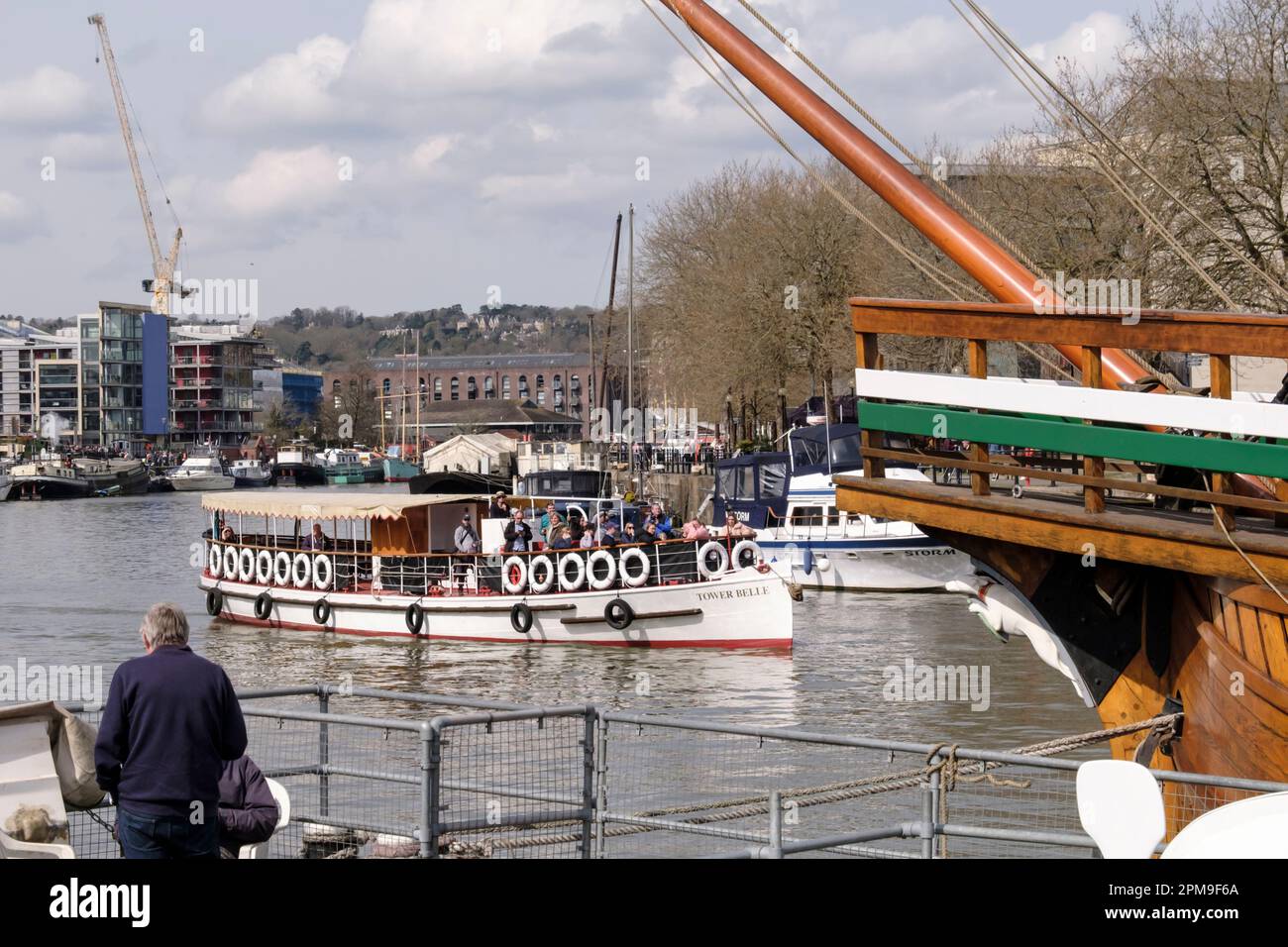 Harbour Ferry tower Bell motors past the Matthew in Bristol Harbour ...