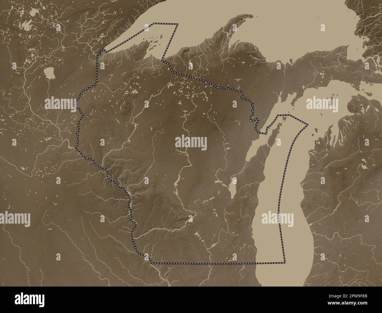 Wisconsin, state of United States of America. Elevation map colored in ...