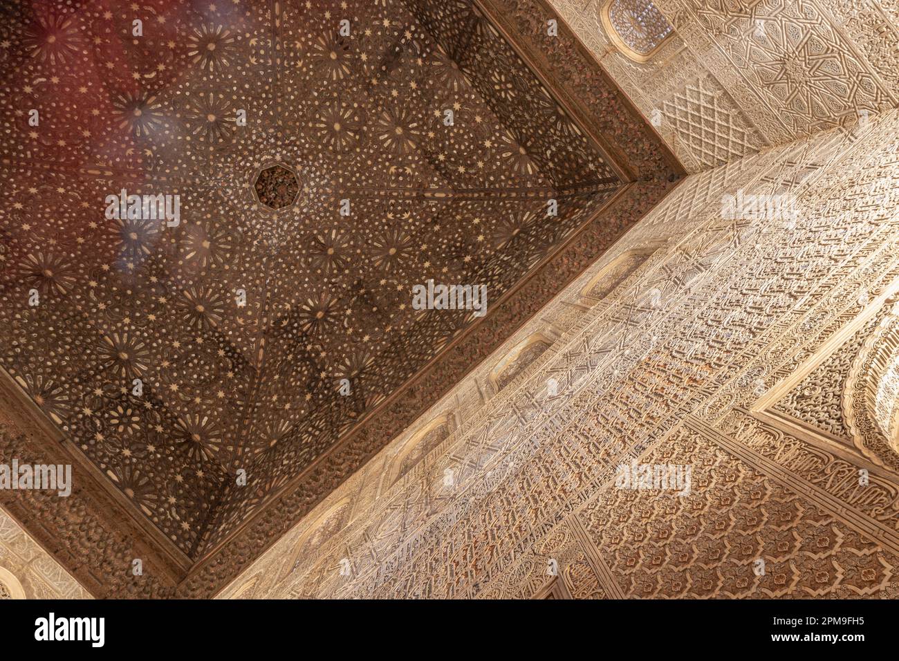 Interior walls of Alhambra -- a palace and fortress complex located in ...
