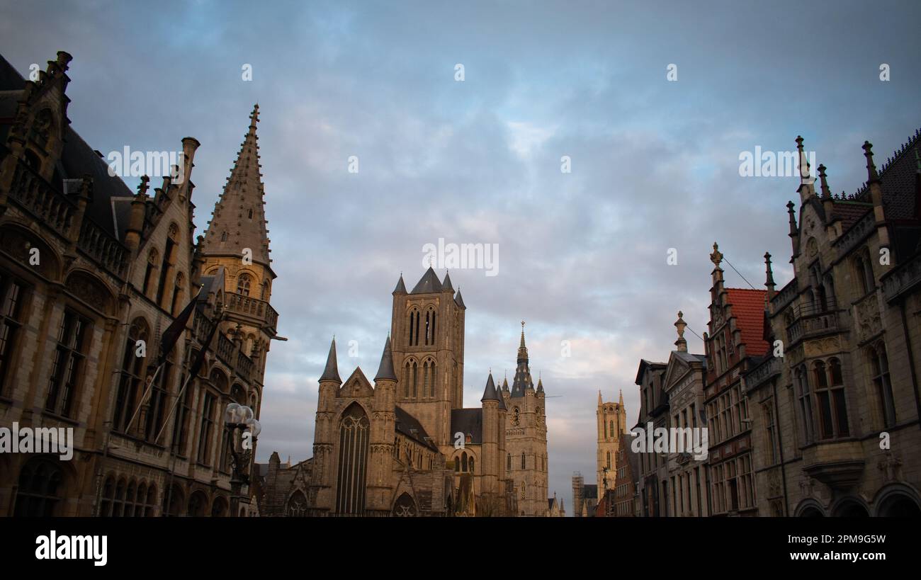 Iconic gothic architecture in Ghent, Belgium Downtown- Saint Nicholas ...