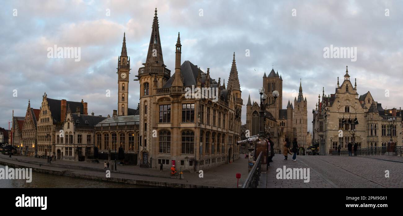 Iconic gothic architecture in Ghent, Belgium Downtown- Saint Nicholas ...