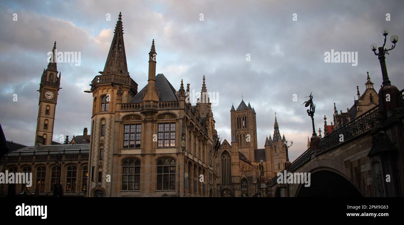 Iconic gothic architecture in Ghent, Belgium Downtown- Saint Nicholas ...