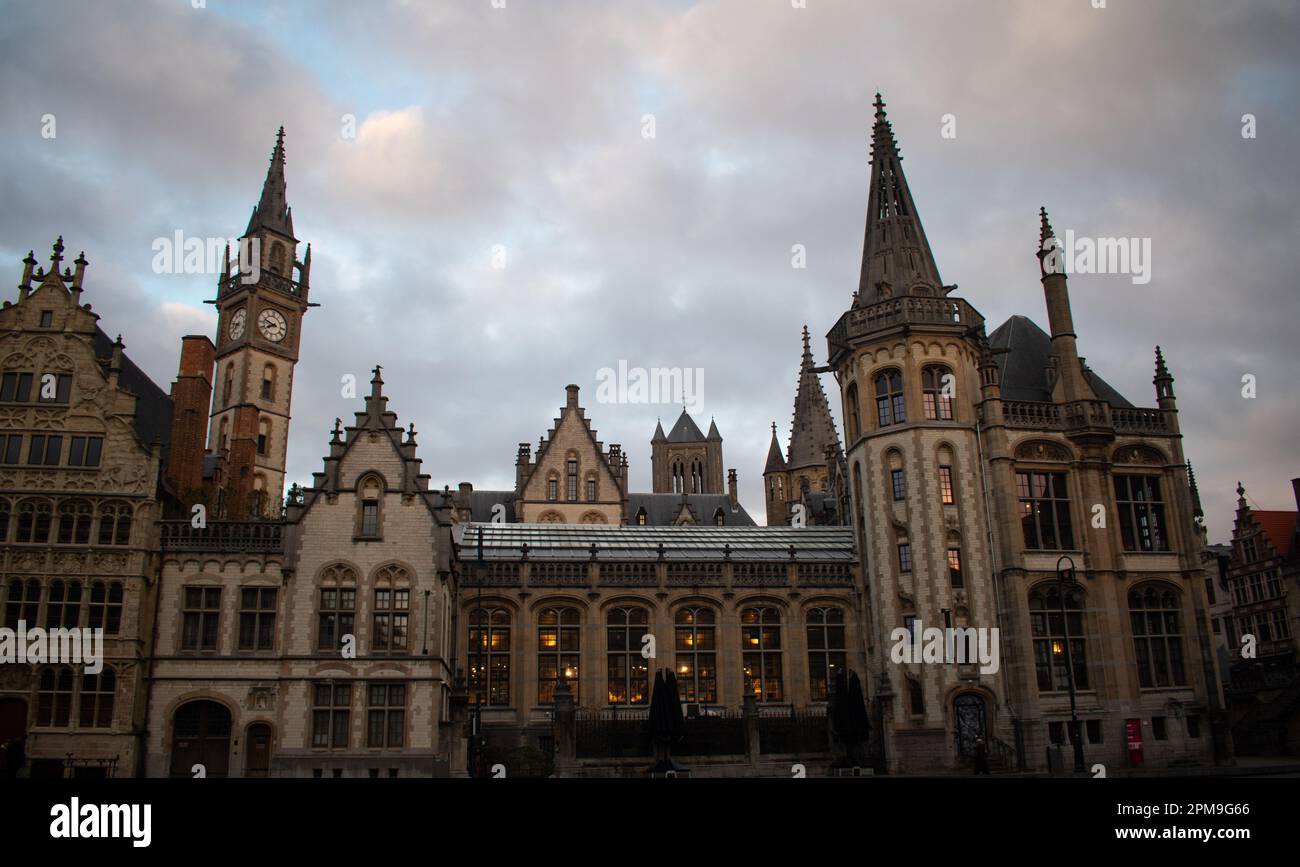 Iconic gothic architecture in Ghent, Belgium Downtown- Saint Nicholas ...