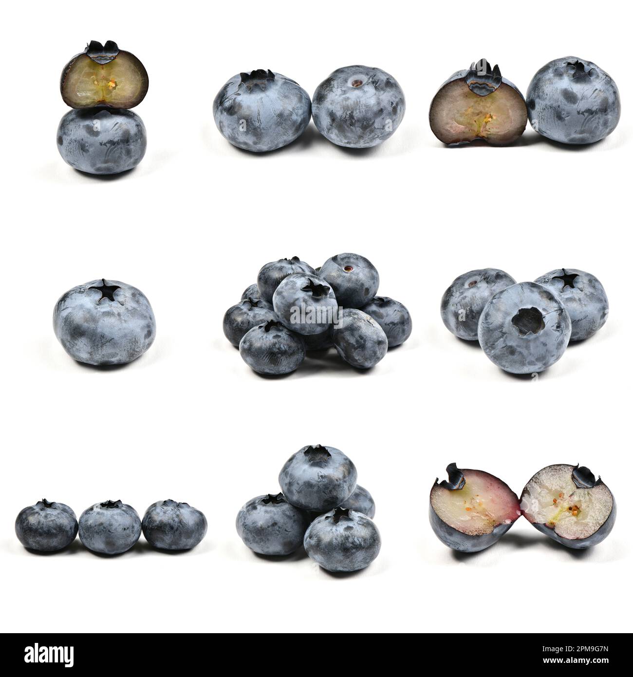 Nine blueberries ripe and tasty. Isolated on white background. High ...