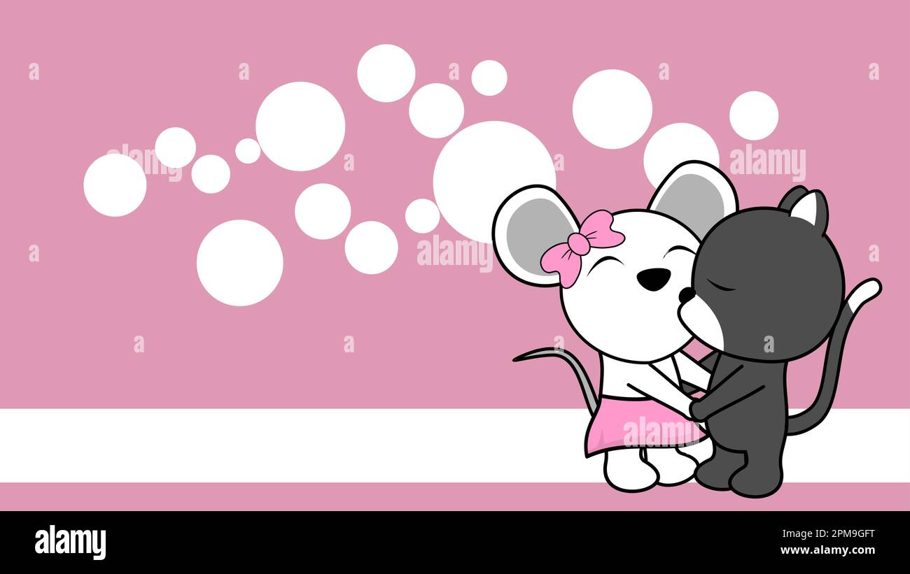 love kissing mouse and cat couple valentine background in vector format ...