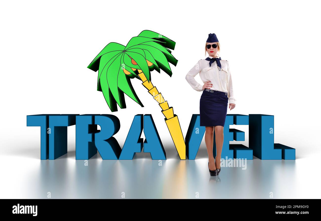 stewardess in uniform, travel concept Stock Photo - Alamy