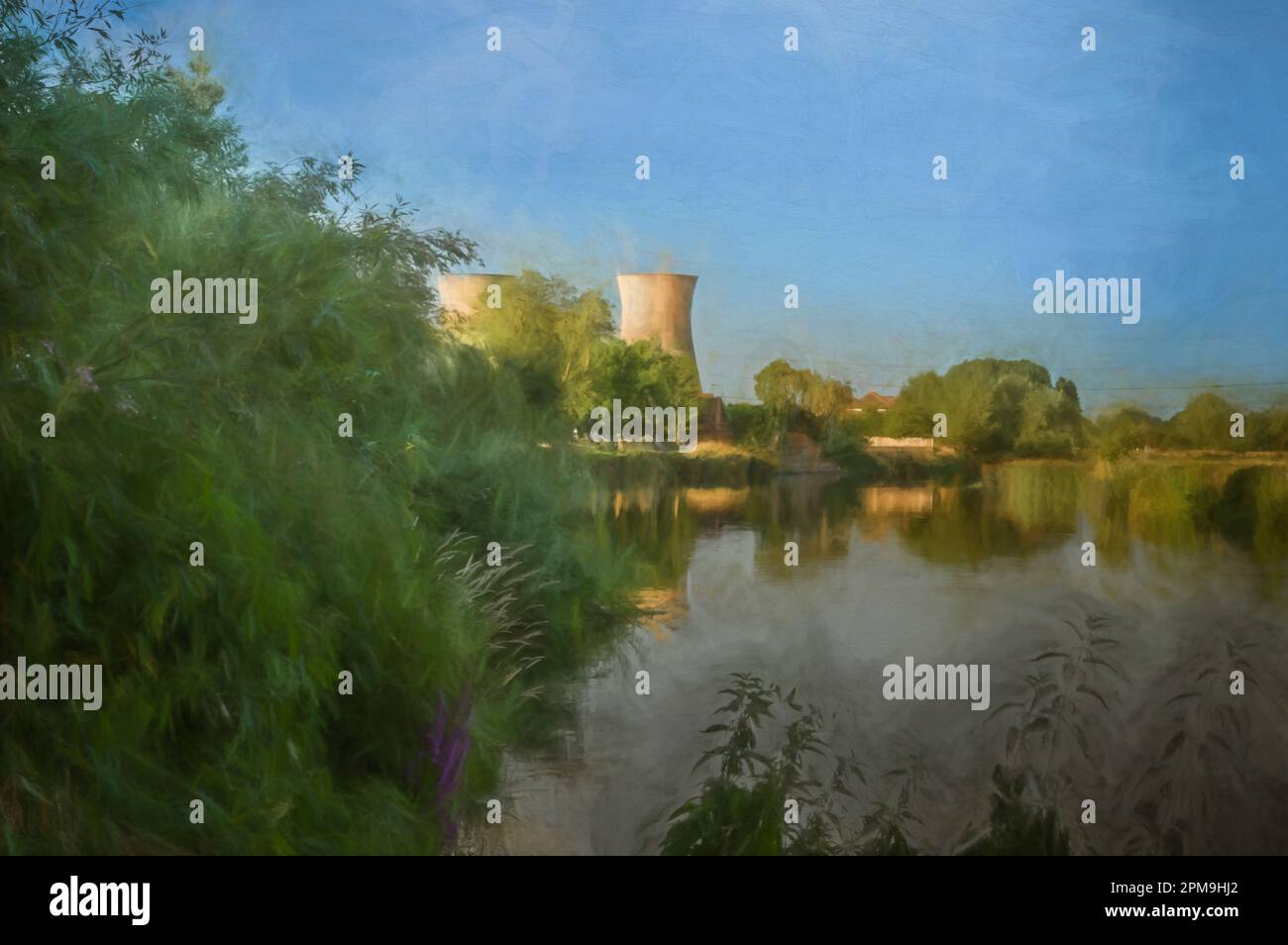 Digital painting of Willington power station cooling towers from the ...