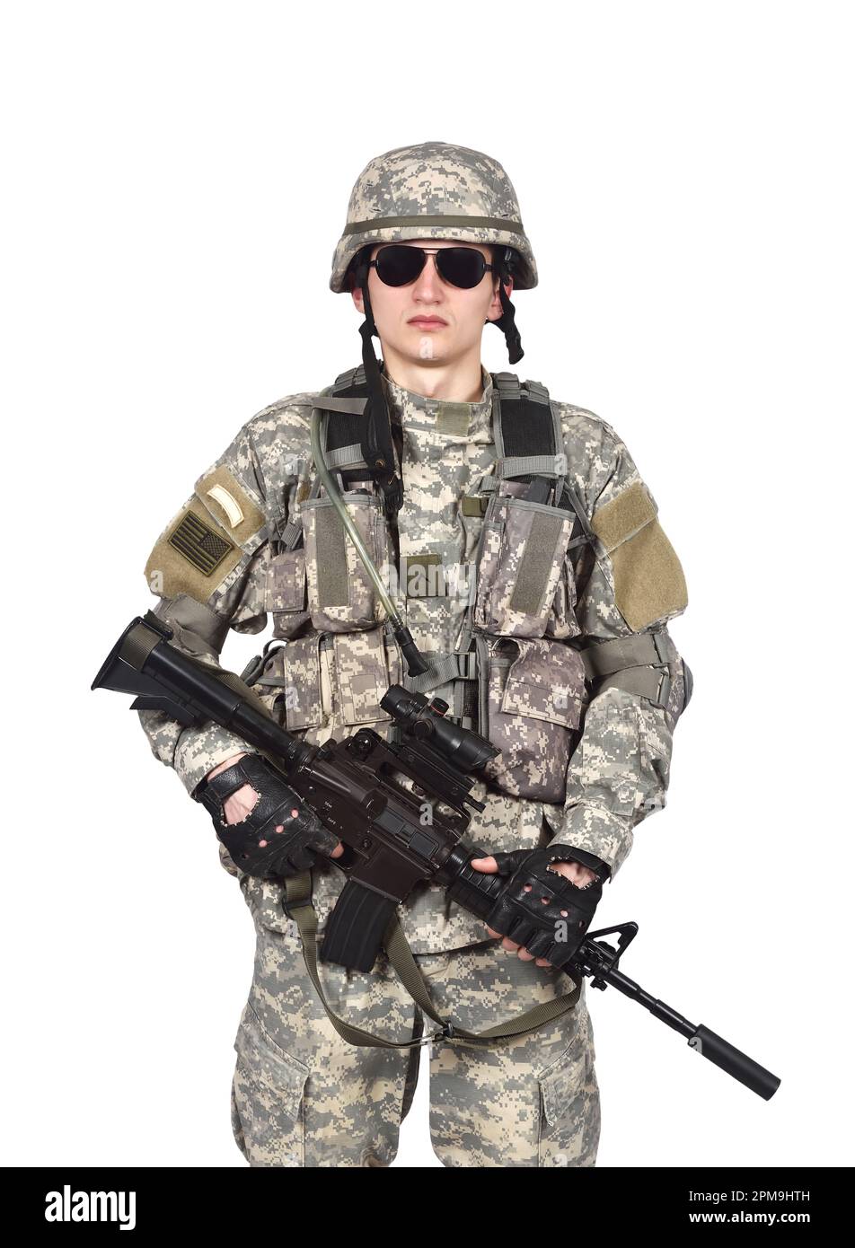 US soldier with rifle isolation on white background Stock Photo - Alamy