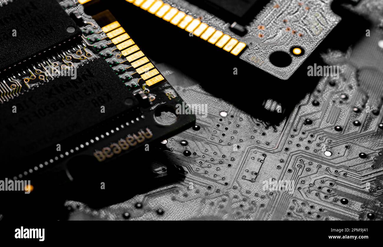 Macro Close Up Of Computer Ram Chip Random Access Memory Chip Slot For