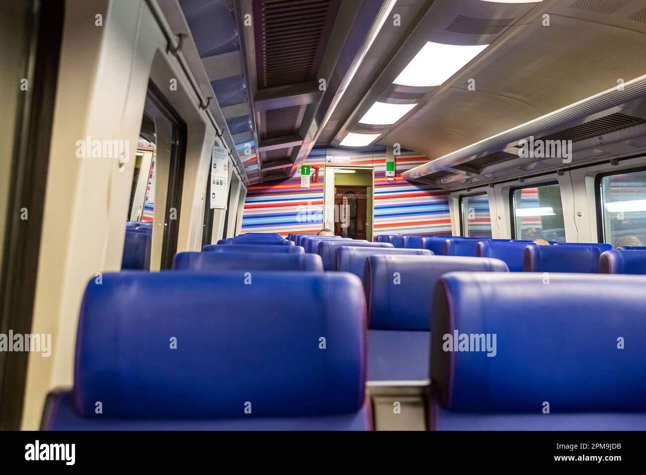 Interior of a high-speed train moving at high speed during the day in ...