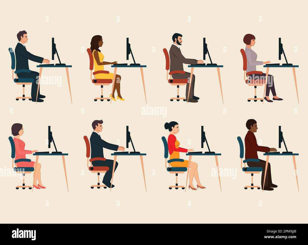 business people working at computers set. Busy office workers ...