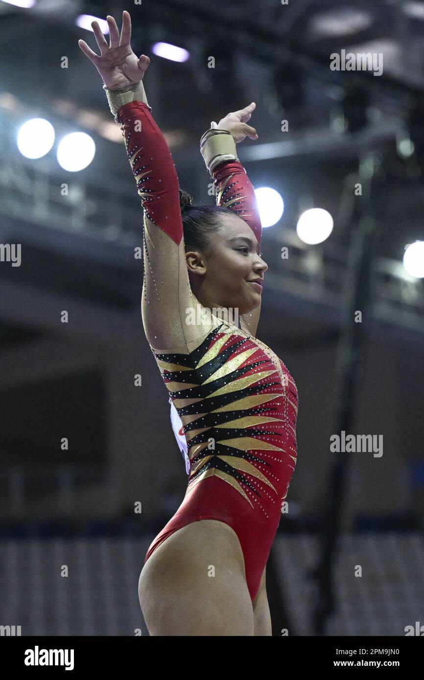 Antalya, Turkey. 12th Apr, 2023. Belgian gymnast Jutta Verkest pictured ...