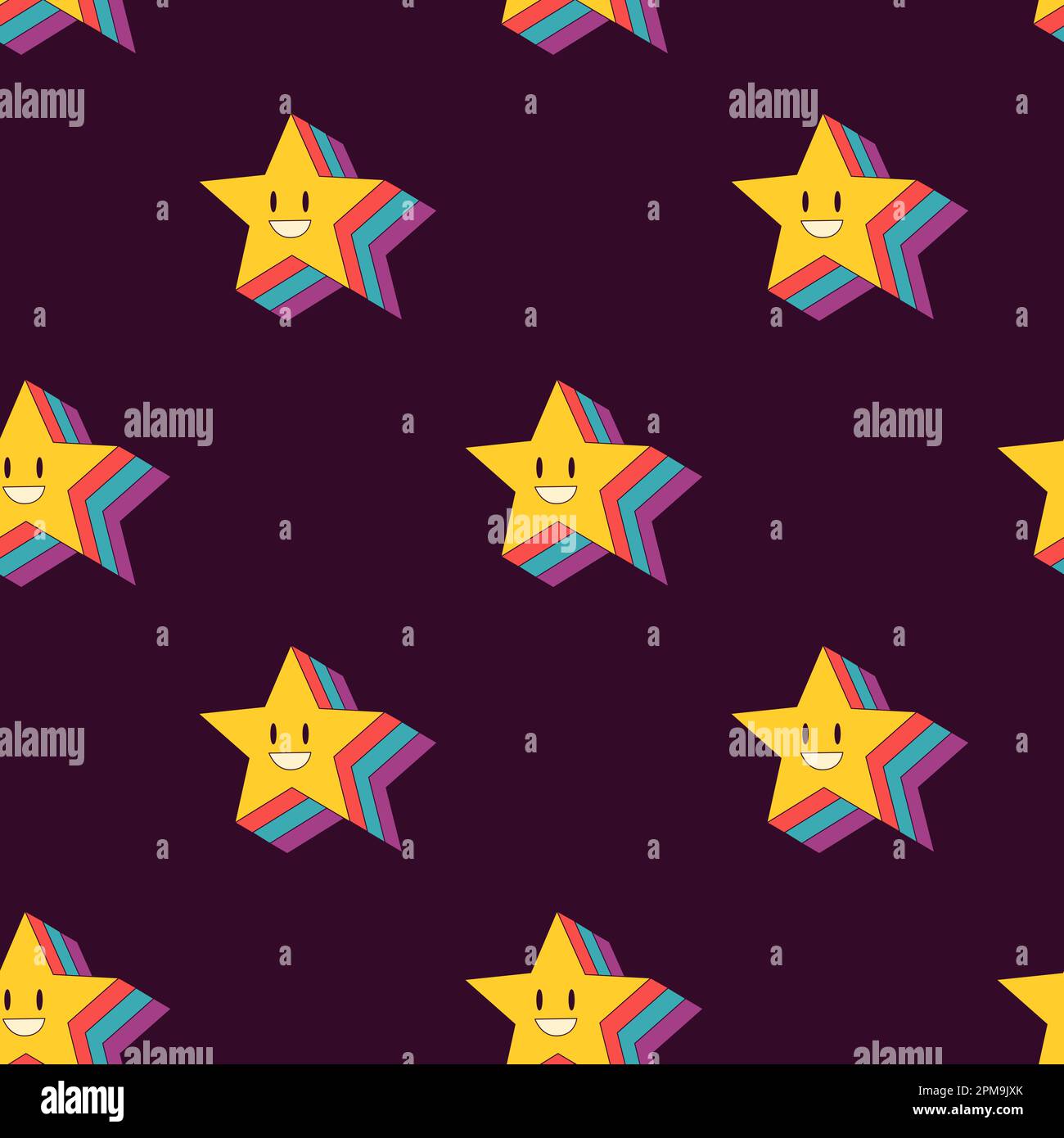 1970 smiling little star with rainbow reflection on dark background ...