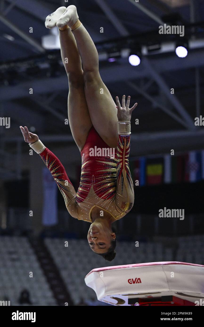 Antalya, Turkey. 12th Apr, 2023. Belgian gymnast Jutta Verkest pictured ...