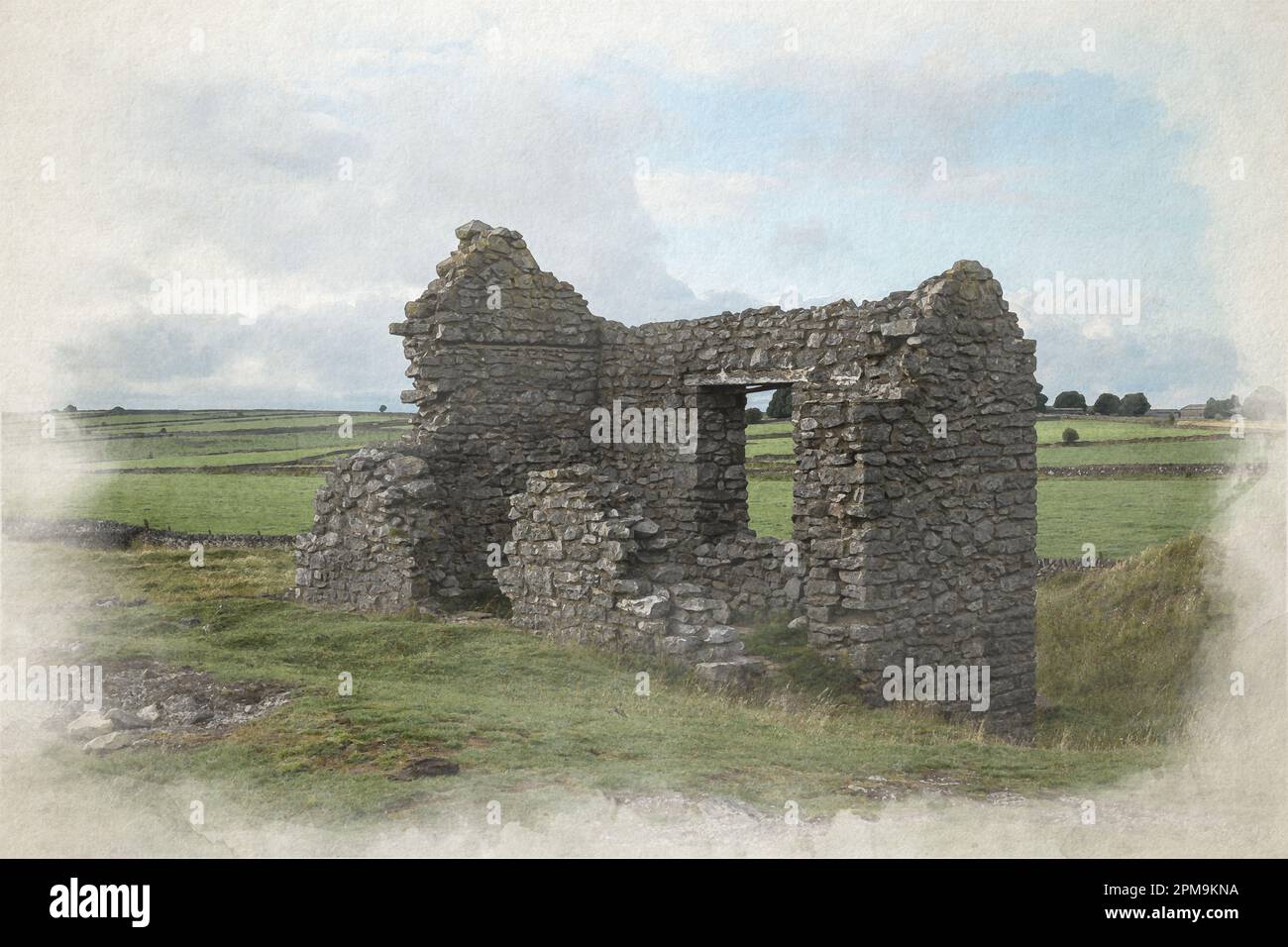 Digital watercolour painting of Magpie Mine an abandoned disused lead ...