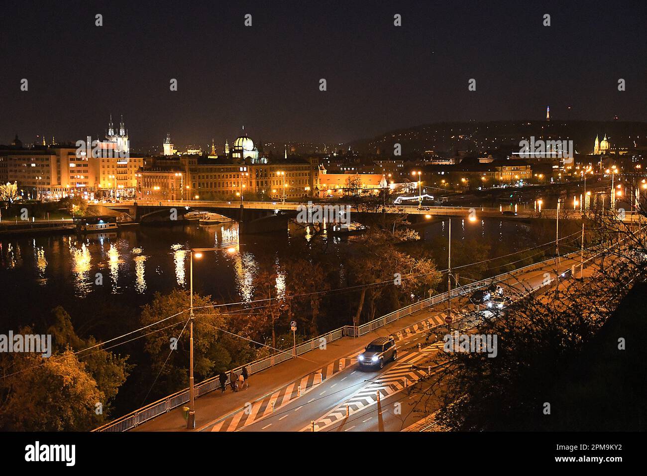 Prague/Czech republic /25 aPRIL 2022/Night lyPrague city view over ...