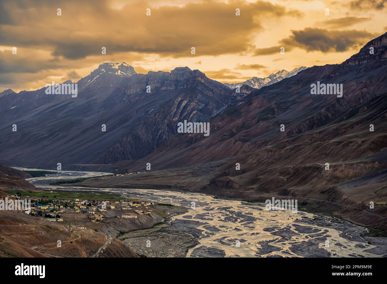 The Spiti river meandering through Spiti Valley, Himachal Pradesh. The ...