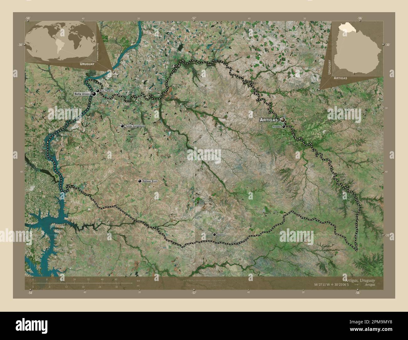Artigas, department of Uruguay. High resolution satellite map ...