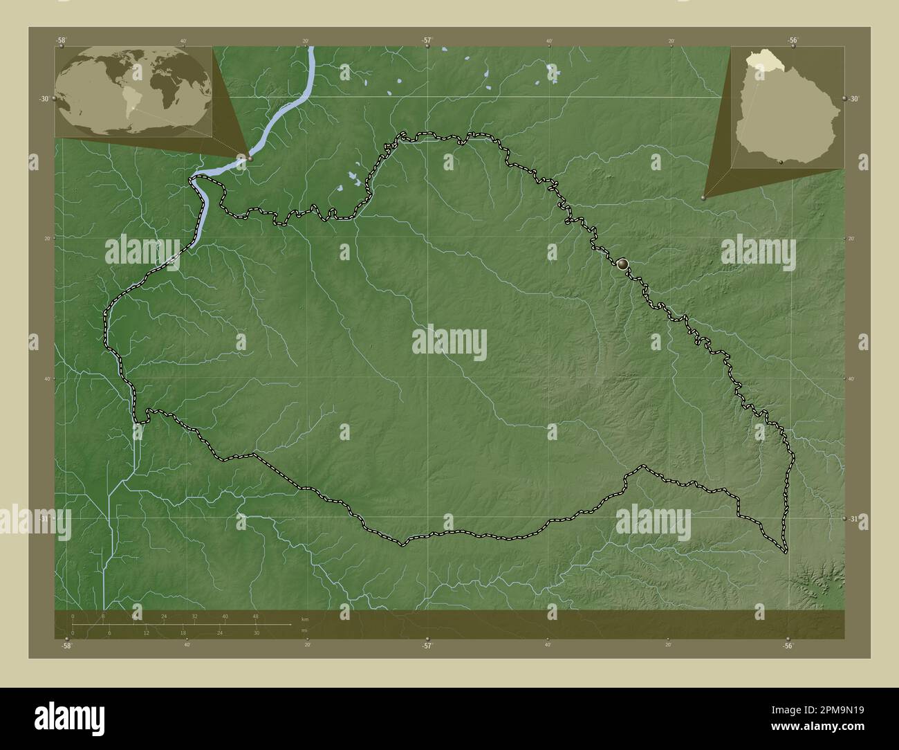 Artigas, department of Uruguay. Elevation map colored in wiki style ...