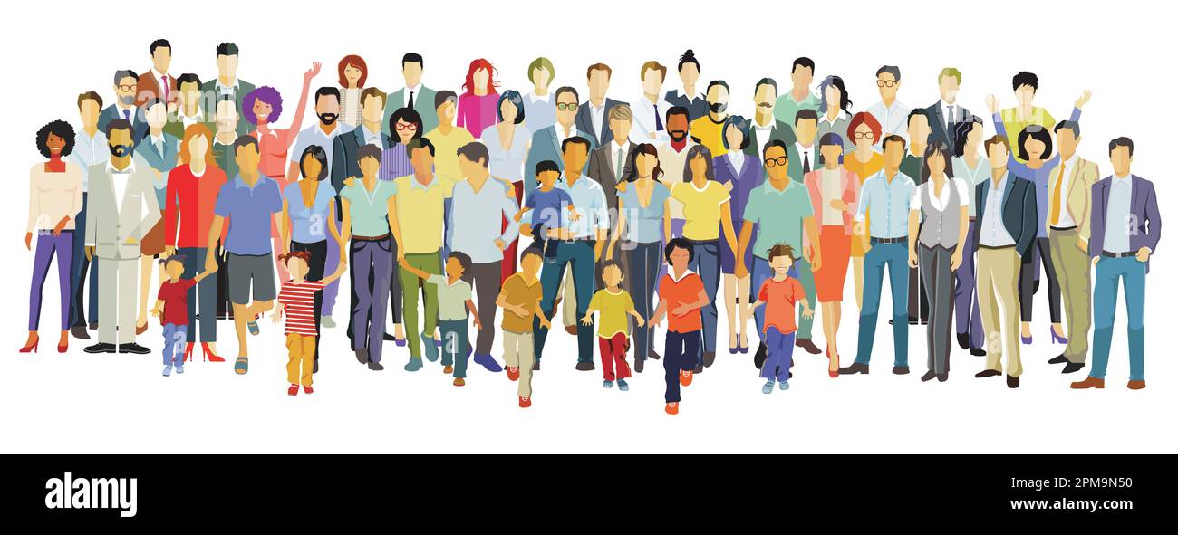 large group of people in community, isolated on white background ...