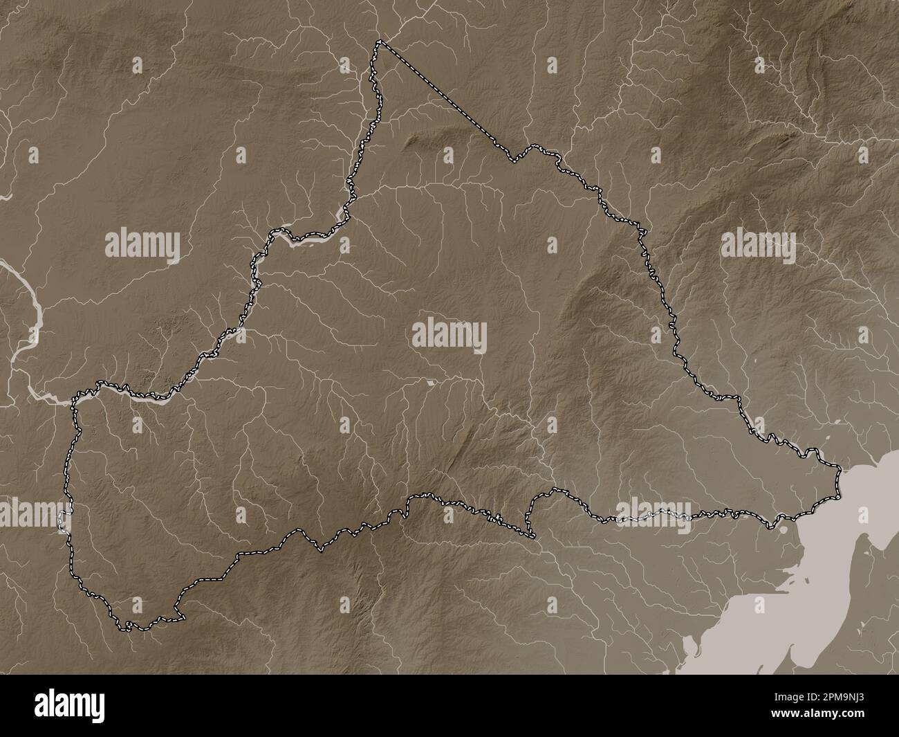 Cerro Largo, department of Uruguay. Elevation map colored in sepia ...