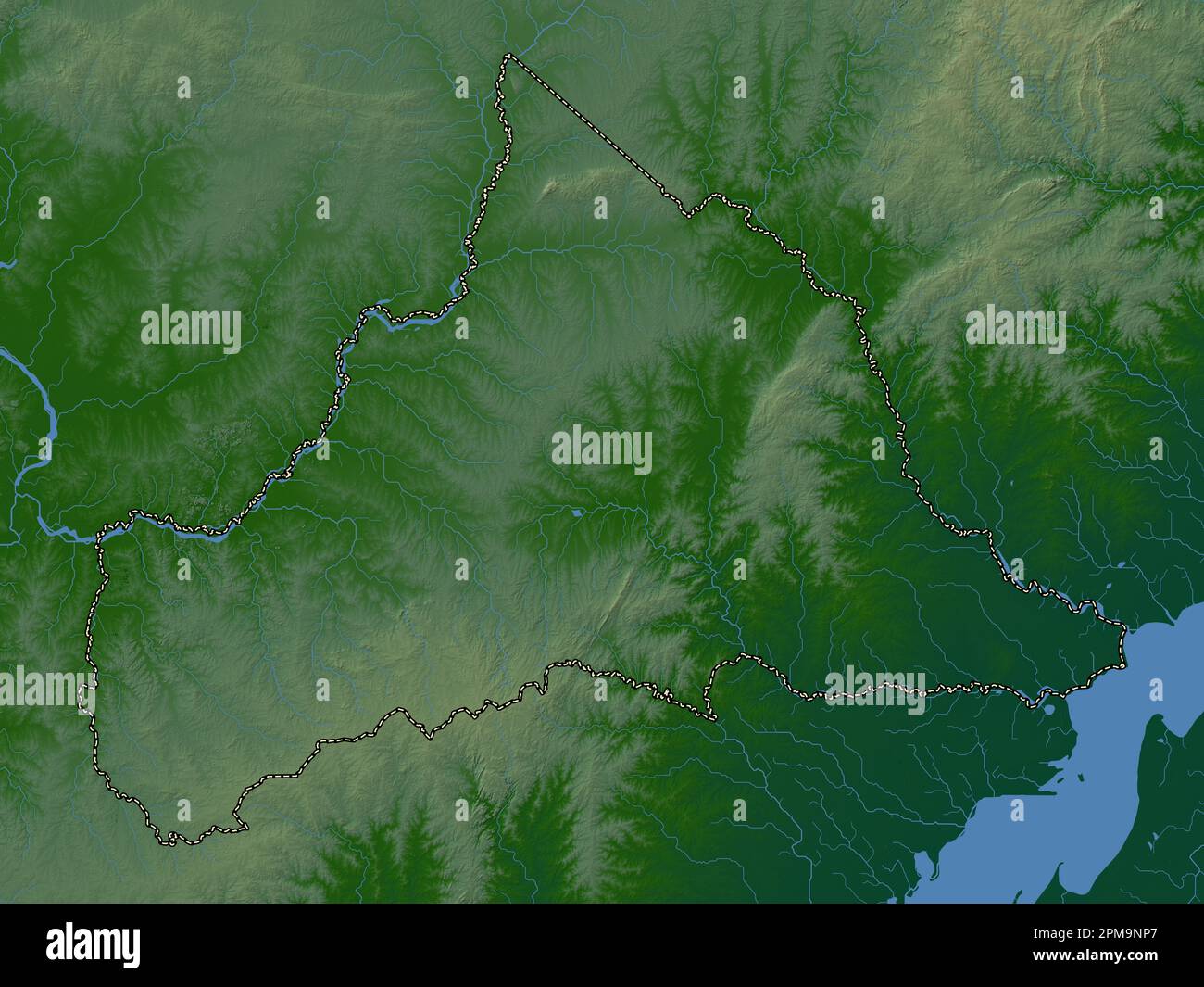 Cerro Largo, department of Uruguay. Colored elevation map with lakes ...