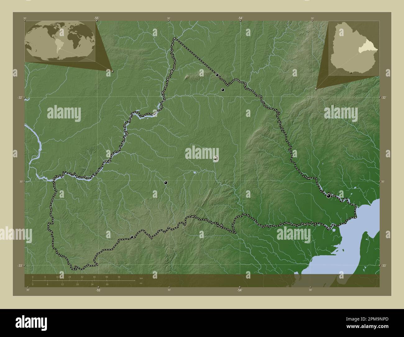 Cerro Largo, department of Uruguay. Elevation map colored in wiki style ...