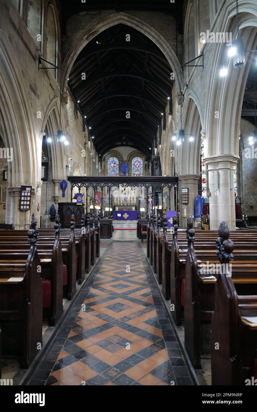 St Mary de Castro Church, Leicester: Looking east down the nave Stock ...