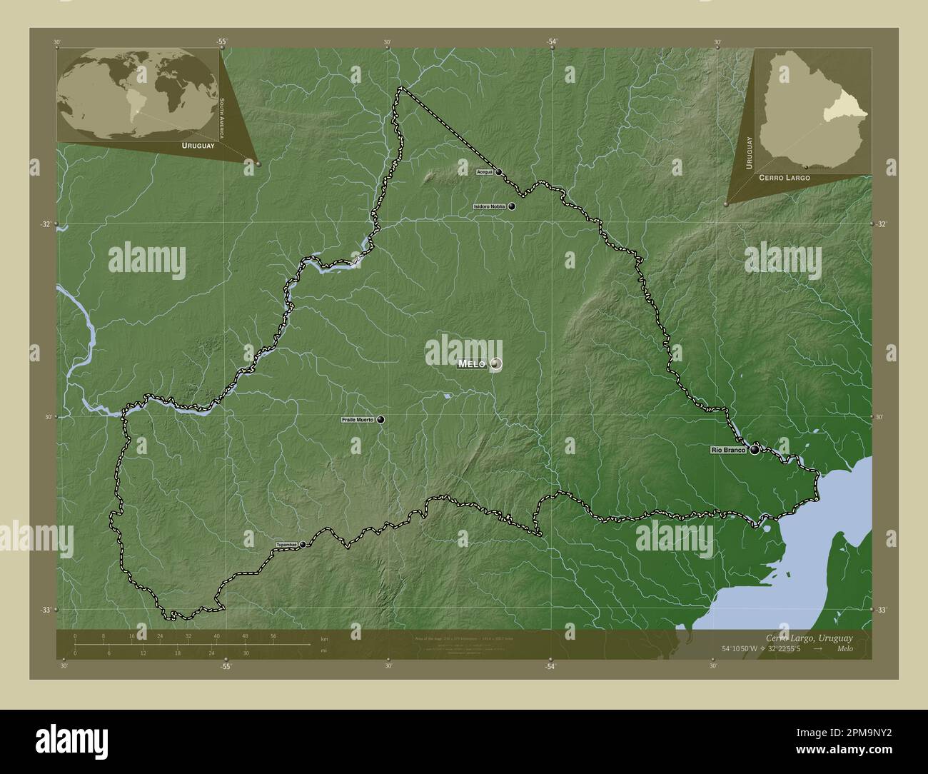 Cerro Largo, department of Uruguay. Elevation map colored in wiki style ...