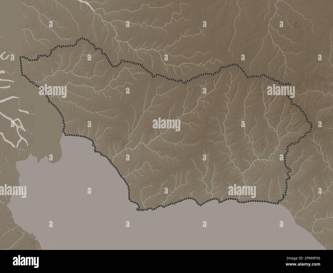 Colonia, department of Uruguay. Elevation map colored in sepia tones ...