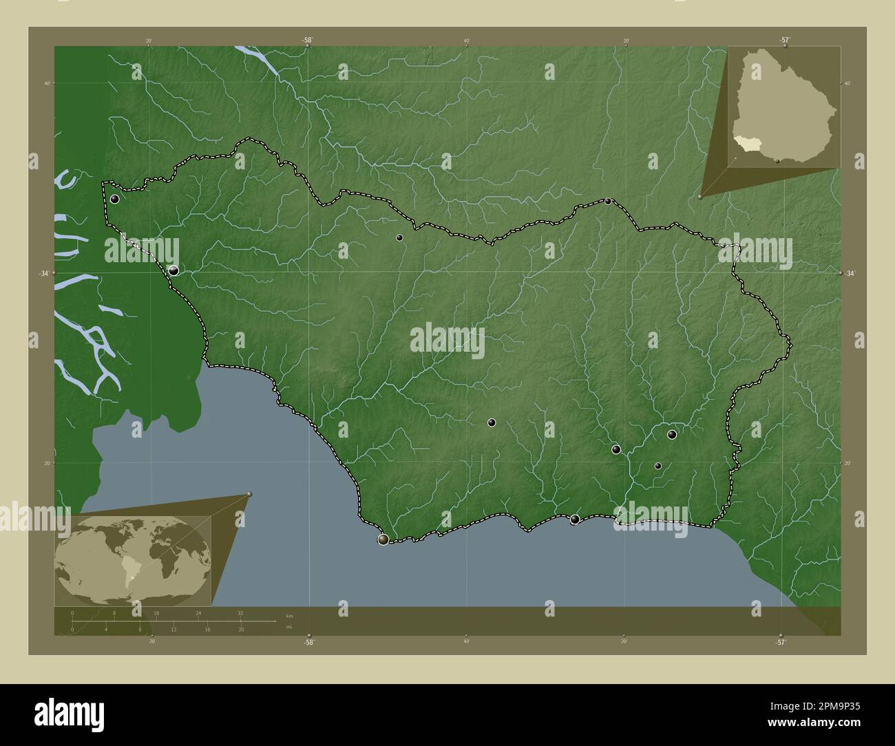 Colonia, department of Uruguay. Elevation map colored in wiki style ...