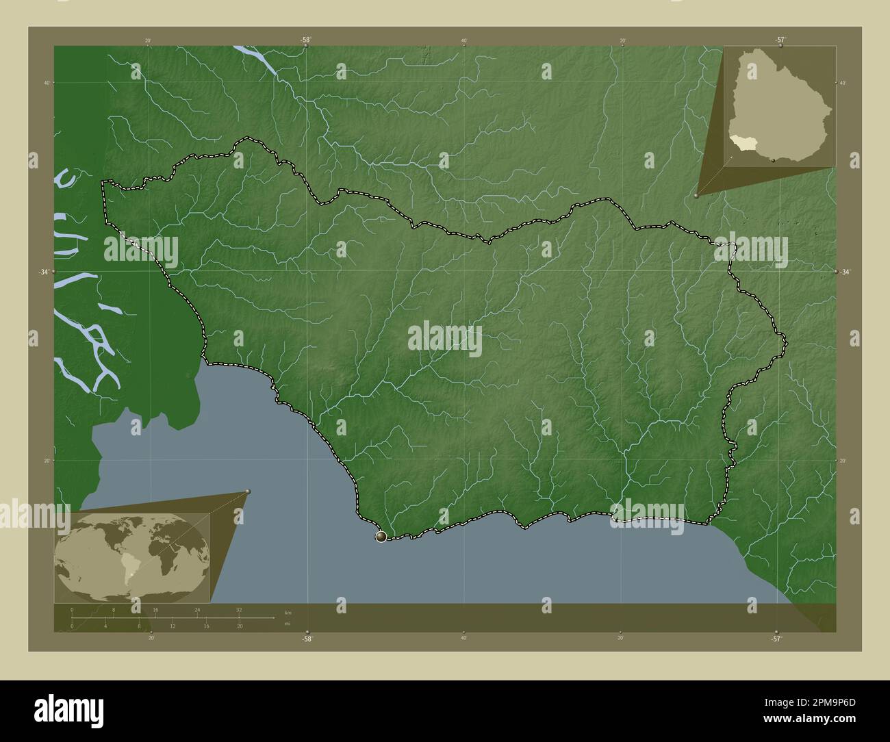 Colonia, department of Uruguay. Elevation map colored in wiki style ...