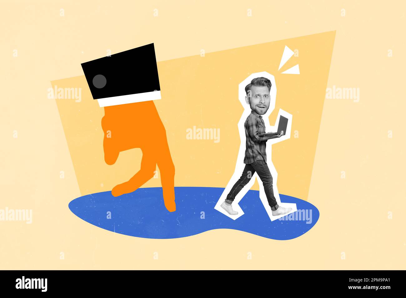 Creative retro 3d magazine collage image of stressed guy leading big ...