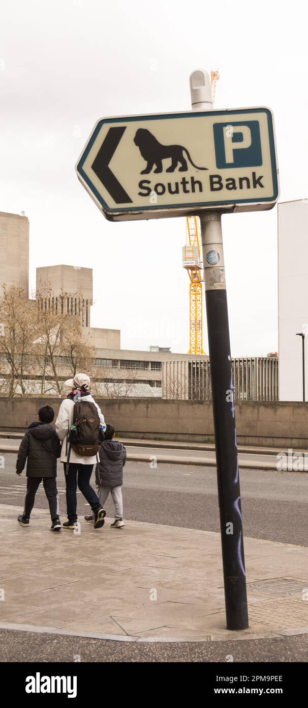 Festival of Britain South Bank retro signage on Waterloo Bridge ...