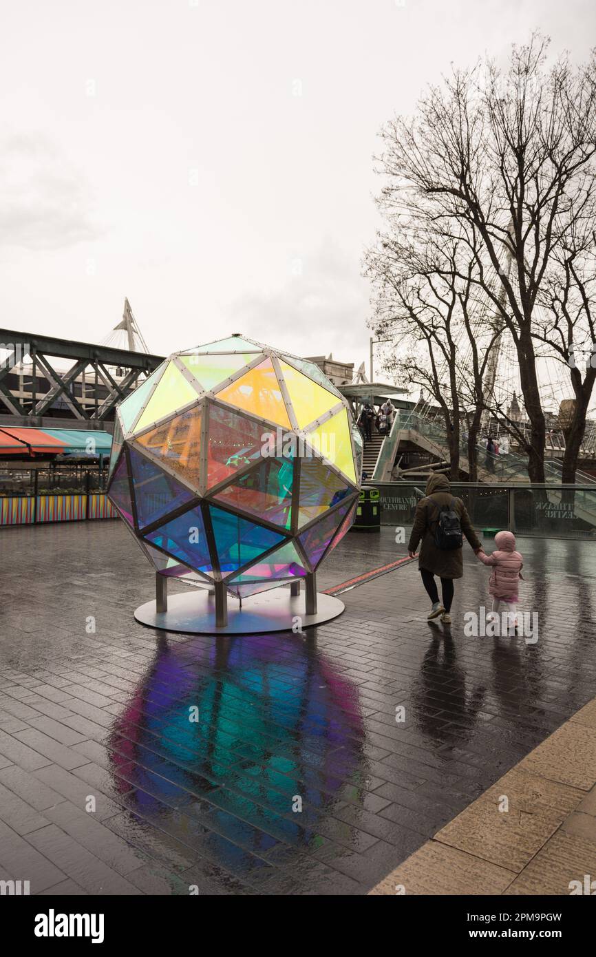 Jacob Kvist's acrylic Dichroic Sphere at the Southbank Centre, opposite ...