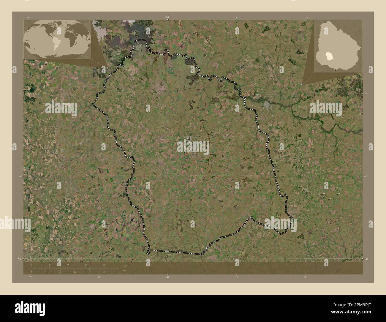 Flores, department of Uruguay. High resolution satellite map. Locations ...