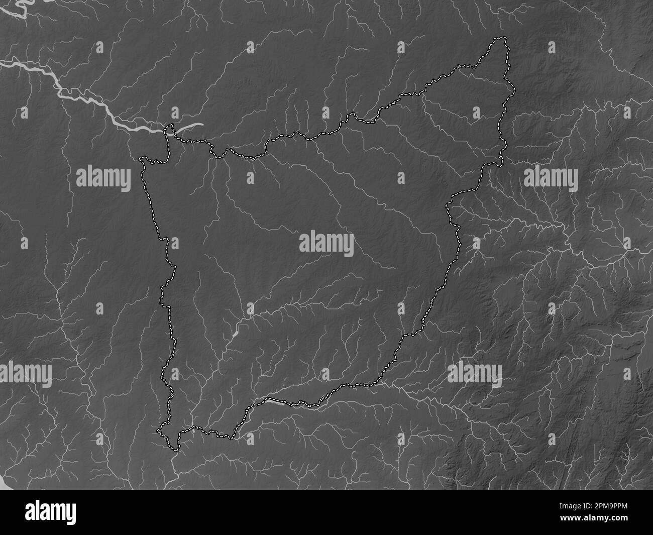 Florida, department of Uruguay. Grayscale elevation map with lakes and ...