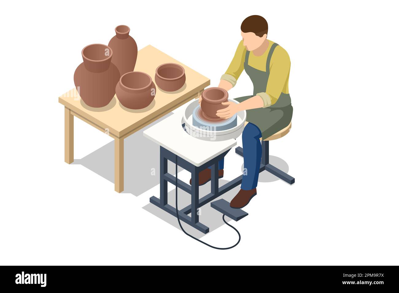 Isometric Pottery workshop. Potter's wheel. Pottery studio, pottery ...