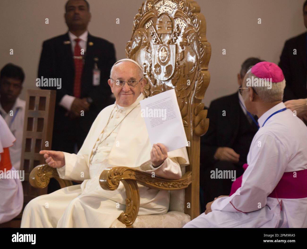Pope Francis arrives at the Church of the Holy Rosary at Tejgaon in ...