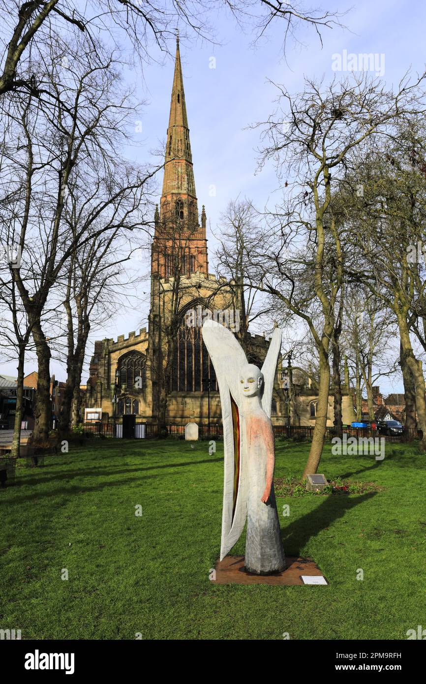 Statue in front of the Holy Trinity church, Coventry City, Warwickshire ...