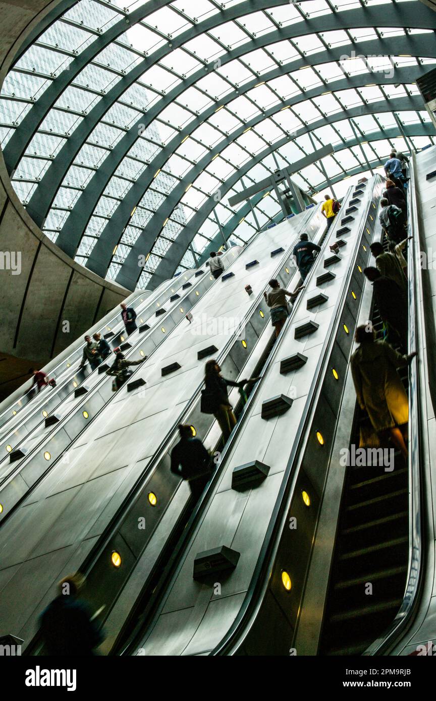 Canary Wharf, London, the entrance and exit stairs from the underground ...