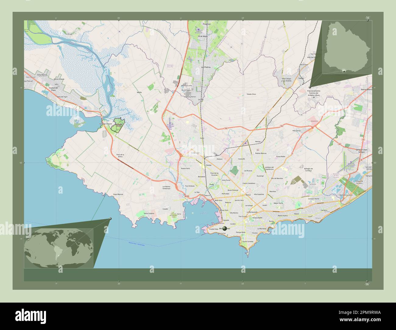 Montevideo, department of Uruguay. Open Street Map. Locations of major ...