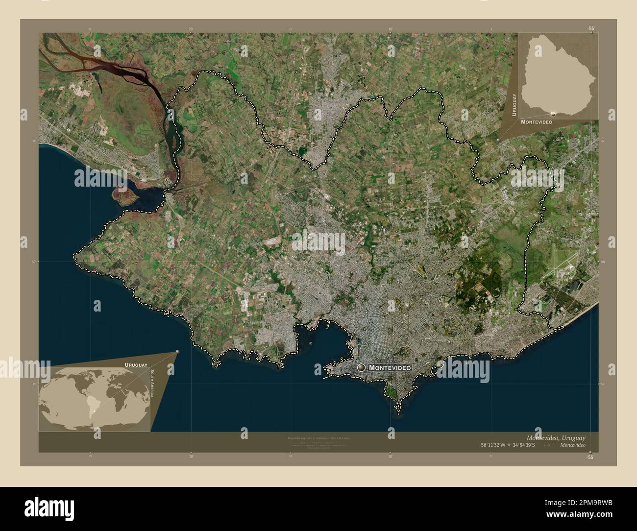 Montevideo, department of Uruguay. High resolution satellite map ...