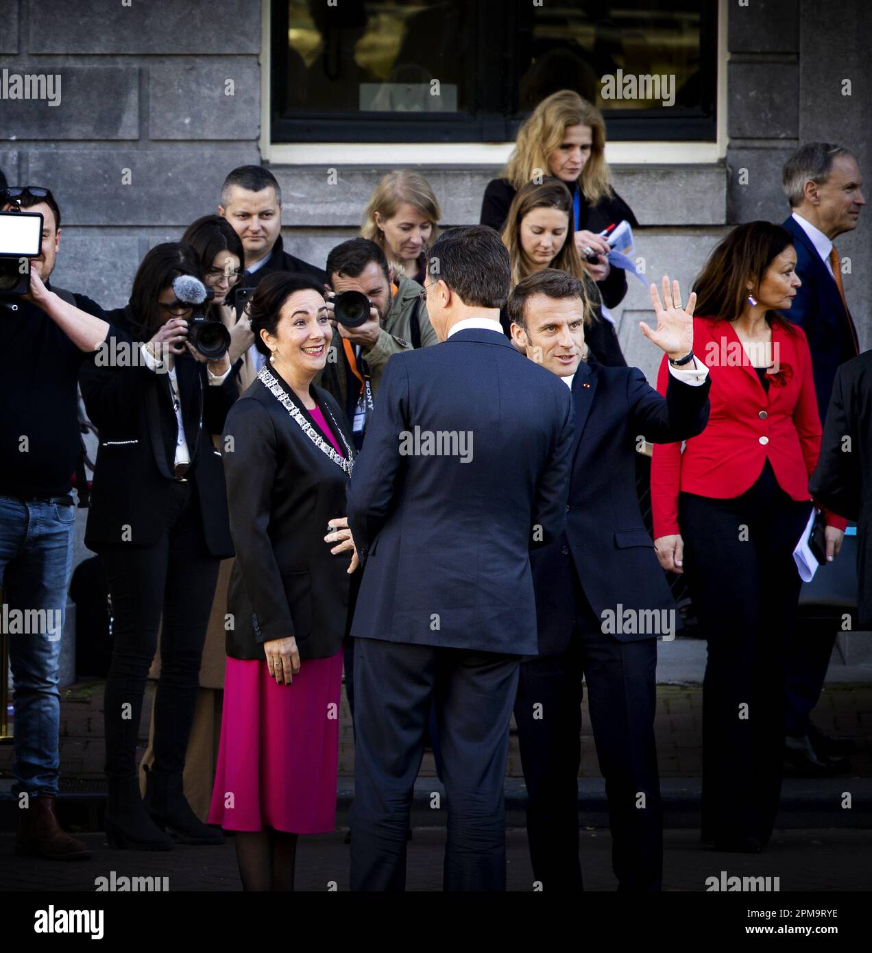 AMSTERDAM - 12/04/2023, French President Emmanuel Macron and Prime ...
