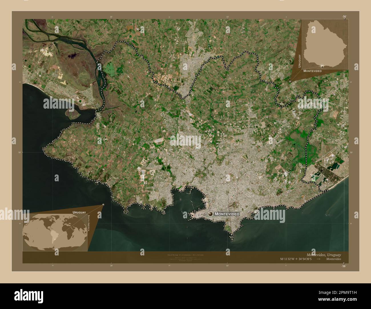 Montevideo, department of Uruguay. Low resolution satellite map ...