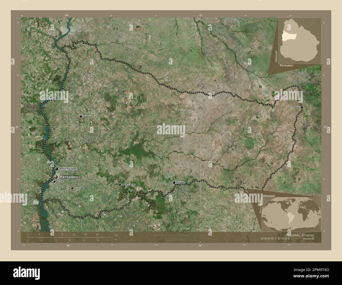Paysandu, department of Uruguay. High resolution satellite map ...