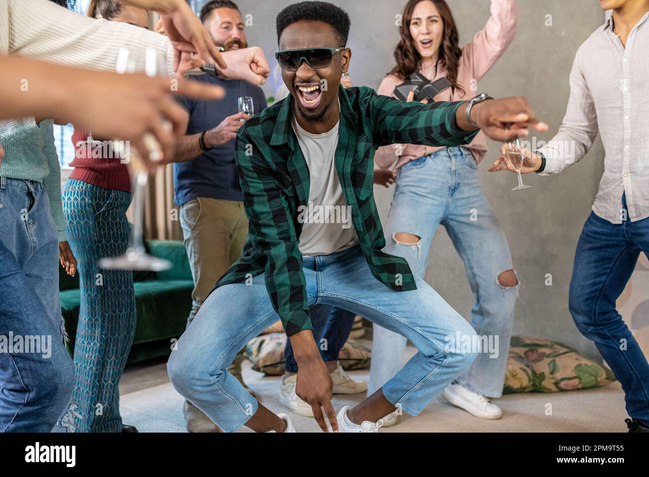 Moment of extravagance of a young African American while having fun ...